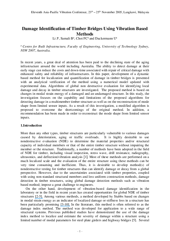 (PDF) Damage identification of timber bridges using vibration based methods
