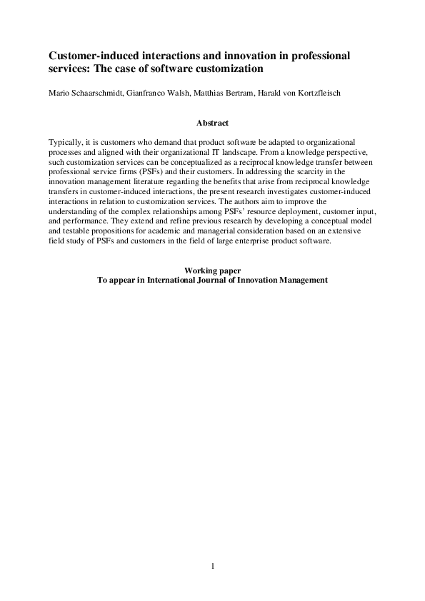 (PDF) Customer-Induced Interactions and Innovation in Professional ...