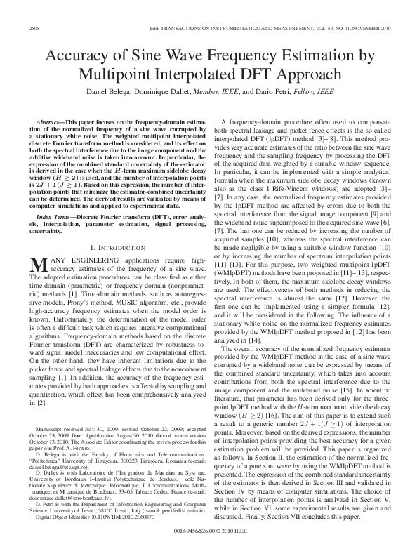 (PDF) Accuracy of Sine Wave Frequency Estimation by Multipoint Interpolated DFT Approach