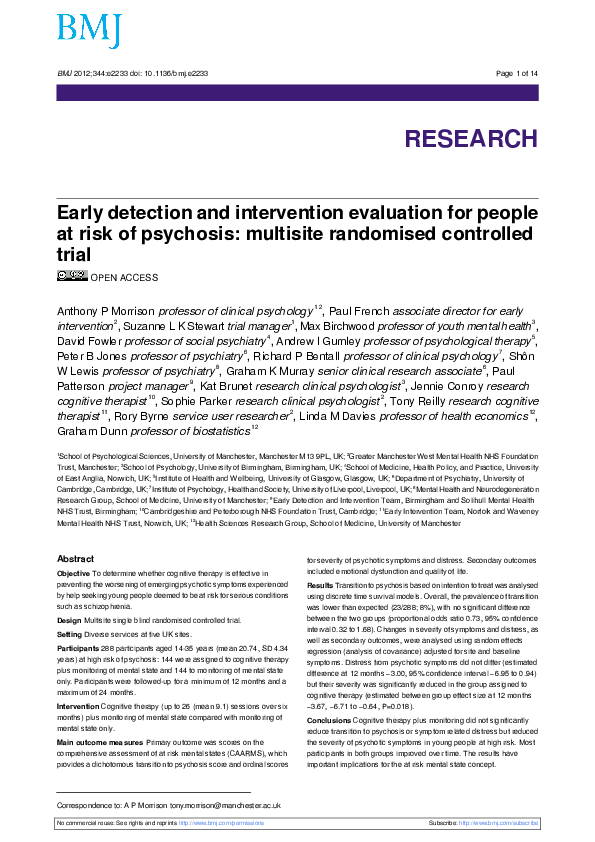 (PDF) Early detection and intervention evaluation for people at high-risk of psychosis-2 (EDIE-2 ...