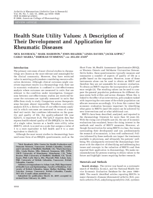 (PDF) Health state utility values: A description of their development ...