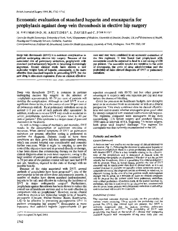 (PDF) Economic evaluation of standard heparin and enoxaparin for ...