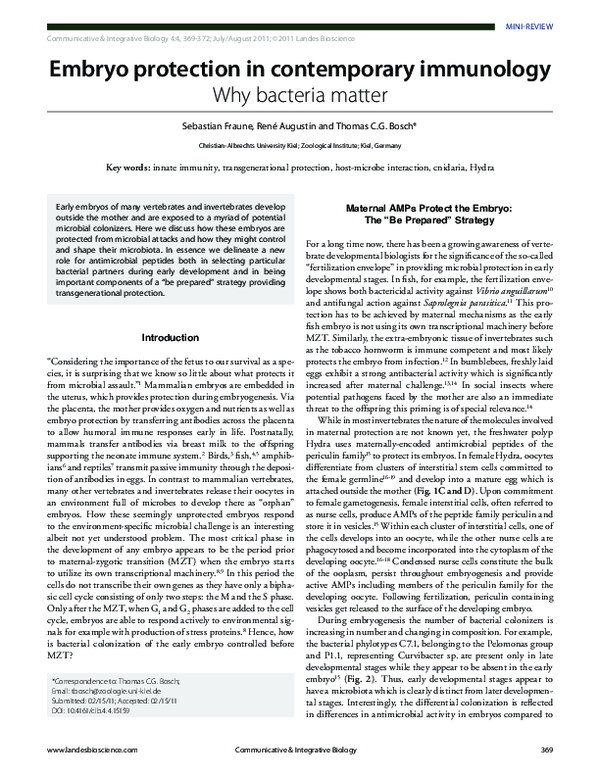 (PDF) Embryo protection in contemporary immunology: Why bacteria matter