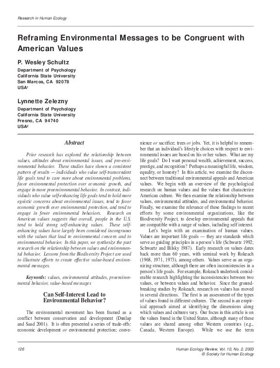 (PDF) Reframing environmental messages to be congruent with American values