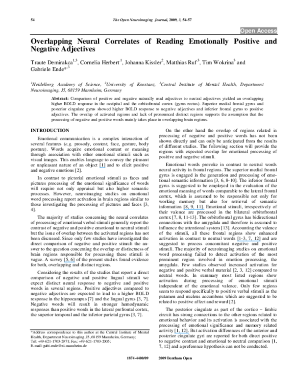 (PDF) Overlapping neural correlates of reading emotionally positive and ...