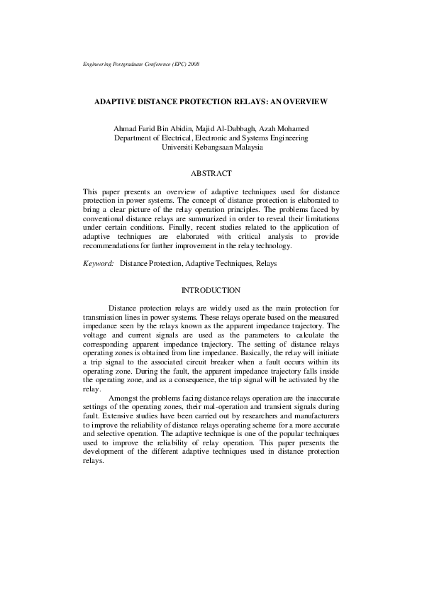 (PDF) Adaptive Distance Protection Relays: An Overview