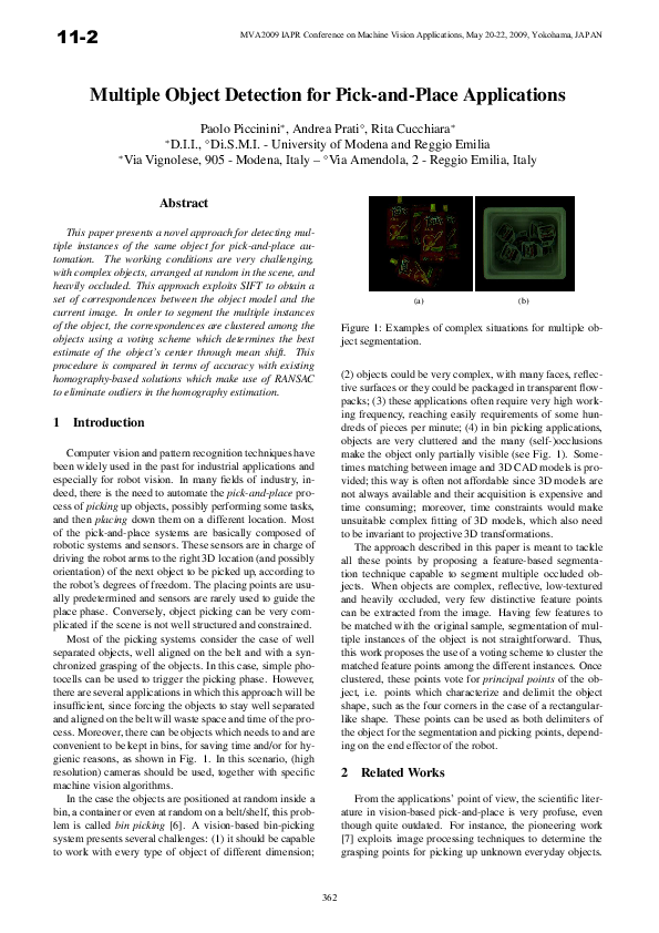 (PDF) Multiple Object Detection for Pick-and-Place Applications
