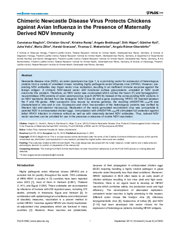 (PDF) Chimeric Newcastle Disease Virus Protects Chickens against Avian ...