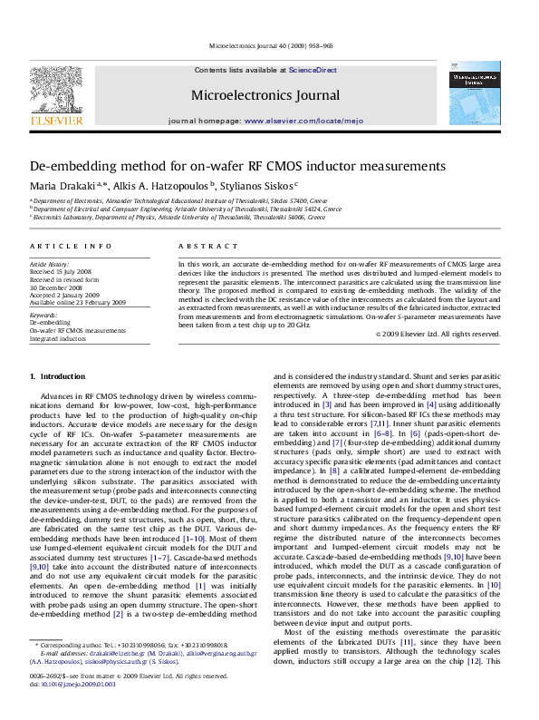 (PDF) De-embedding method for on-wafer RF CMOS inductor measurements