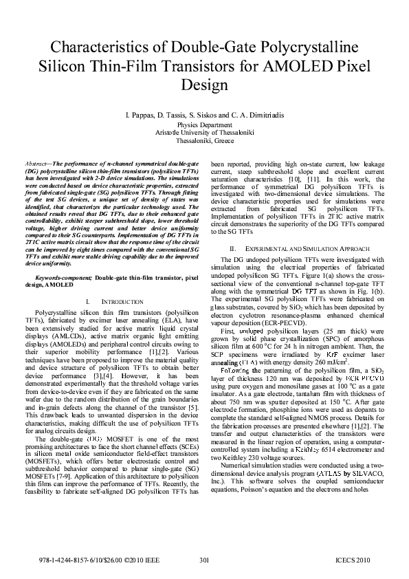 (PDF) Characteristics of double-gate polycrystalline silicon thin-film transistors for AMOLED ...