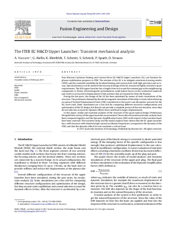 (PDF) The ITER EC H&CD Upper Launcher: Transient mechanical analysis