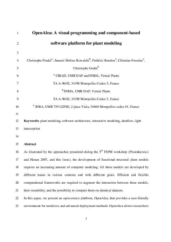 (PDF) OpenAlea: a visual programming and component-based software platform for plant modelling