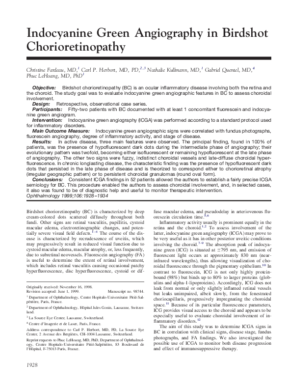 (PDF) Indocyanine green angiography in birdshot chorioretinopathy