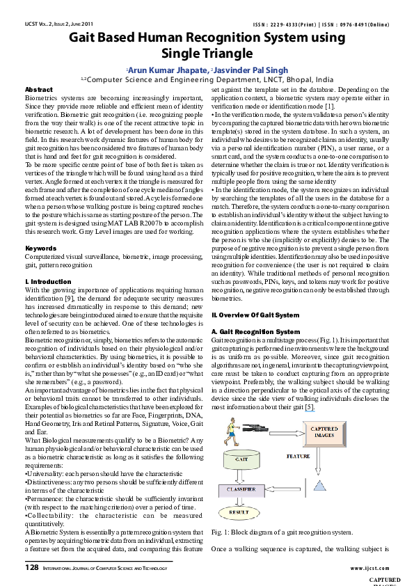 (PDF) Gait Based Human Recognition System using Single Triangle