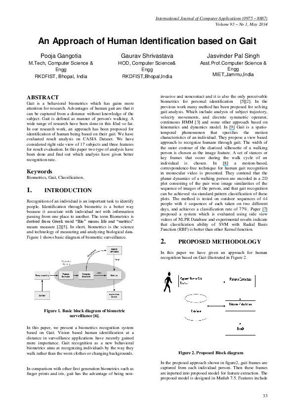 (PDF) An Approach of Human Identification based on Gait | jasvinder pal Singh - Academia.edu