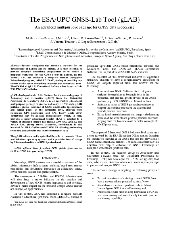 (PDF) The ESA/UPC GNSS-Lab tool (gLAB): An advanced multipurpose package for GNSS data processing