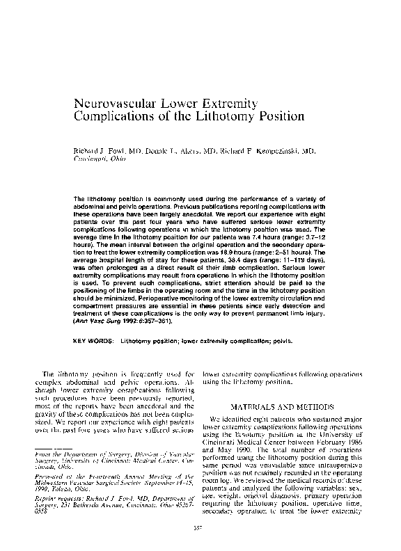 (PDF) Neurovascular lower extremity complications of the lithotomy position