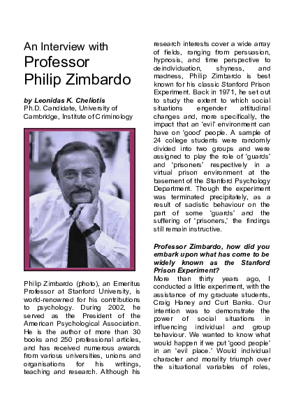 (DOC) Cheliotis, L. K. (2004) ‘The Interview: Professor Philip Zimbardo ...