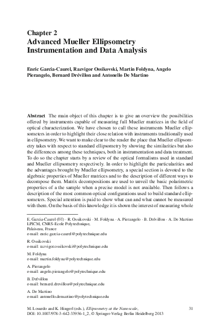(PDF) Advanced Mueller Ellipsometry Instrumentation and Data Analysis
