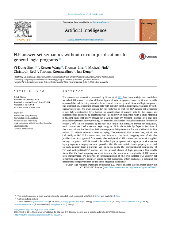 (PDF) FLP answer set semantics without circular justifications for general logic programs ...