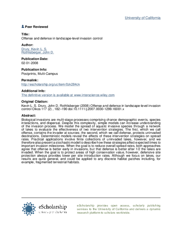 (PDF) Offense and defense in landscape-level invasion control