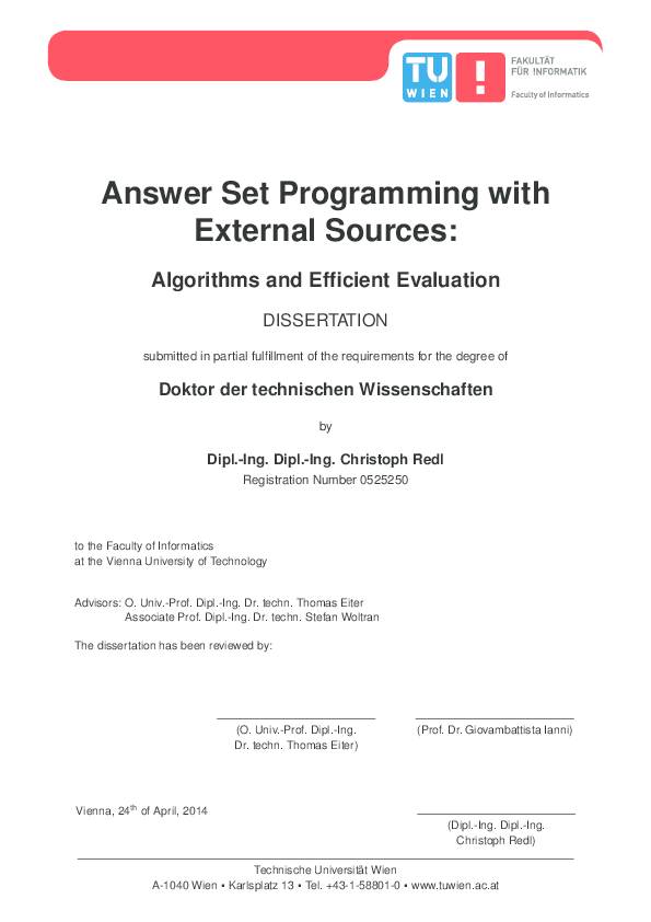 (PDF) Answer Set Programming with External Sources: Algorithms and Efficient Evaluation