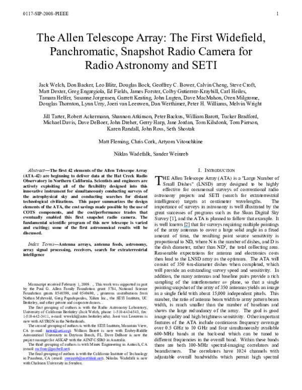 (PDF) The Allen Telescope Array: The First Widefield, Panchromatic ...