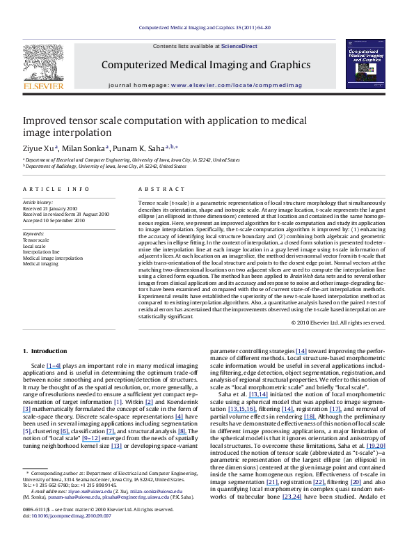 Pdf Improved Tensor Scale Computation With Application To Medical Image Interpolation