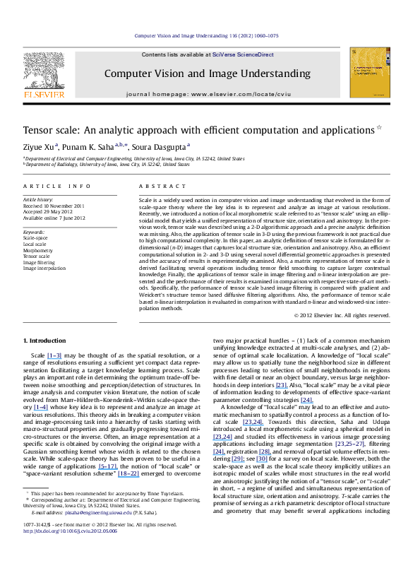 Pdf Tensor Scale An Analytic Approach With Efficient Computation And