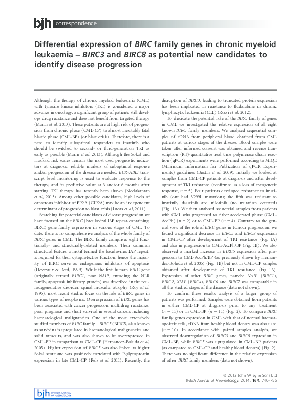(PDF) Differential expression of BIRC family genes in chronic myeloid leukaemia - BIRC3 and ...