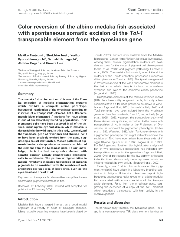 (PDF) Color reversion of the albino medaka fish associated with ...