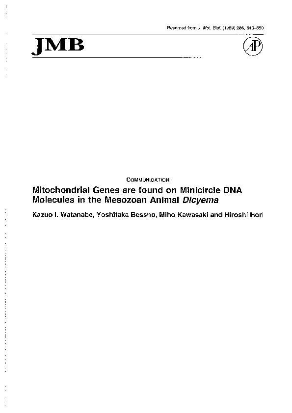 (PDF) Mitochondrial genes are found on minicircle DNA molecules in the ...