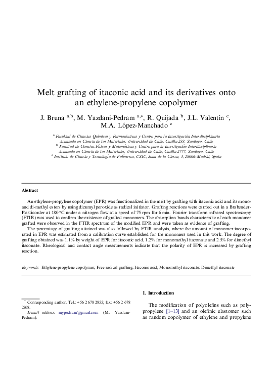 (PDF) Melt grafting of itaconic acid and its derivatives onto an ...