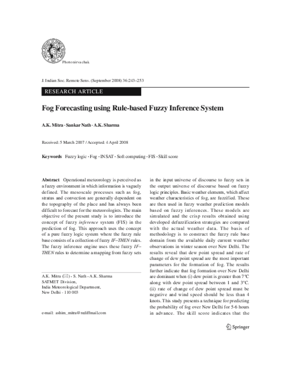 (PDF) Fog forecasting using rule-based fuzzy inference system