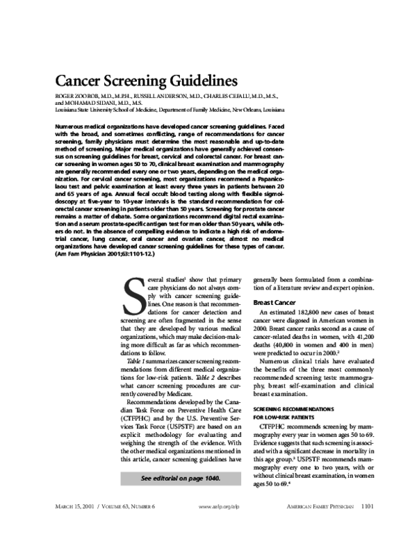 (PDF) Cancer screening guidelines
