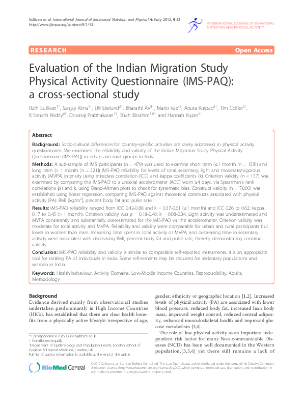 (PDF) Evaluation of the Indian Migration Study Physical Activity ...
