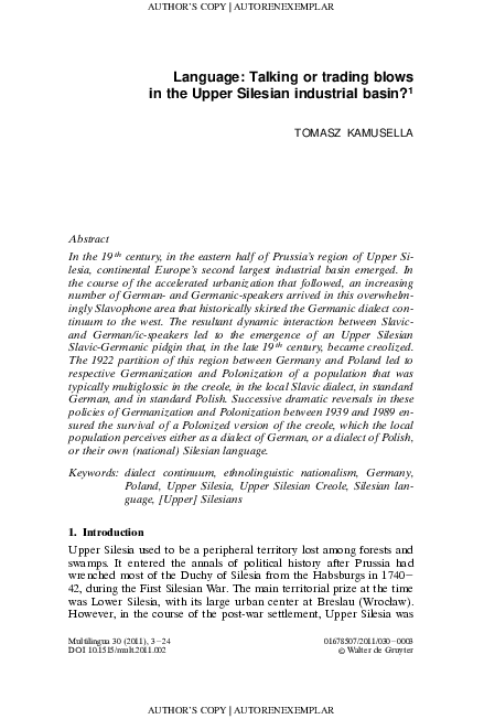(PDF) reviews of The Upper Silesian Creole. Kreol górnośląski. Das oberschlesische Kreol. Le ...