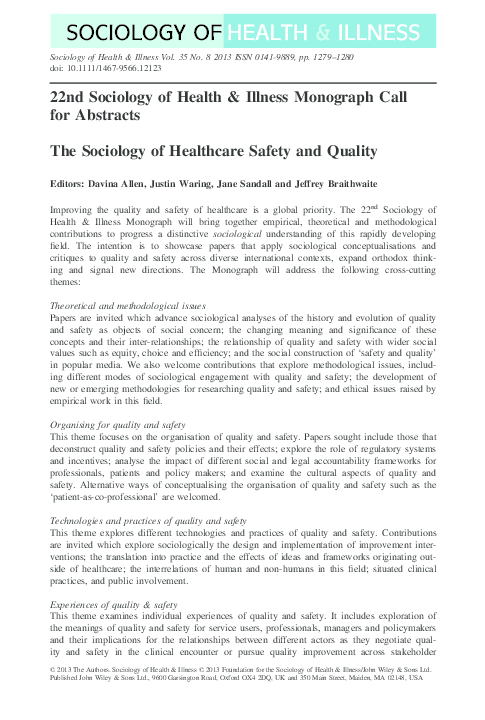 (PDF) 22nd Sociology of Health & Illness Monograph Call for Abstracts