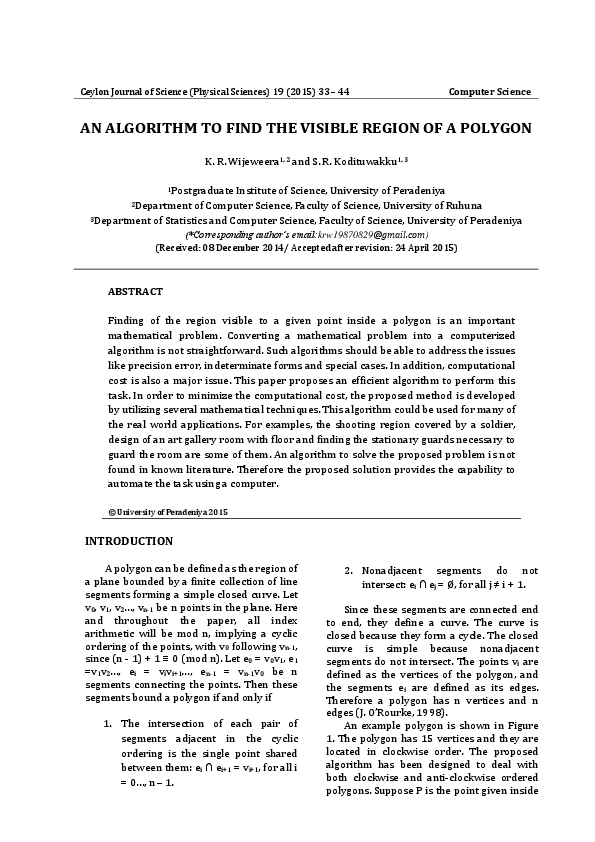 (PDF) An Algorithm to Find the Visible Region of a Polygon