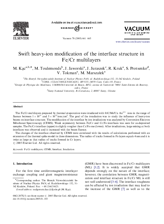 (PDF) Swift heavy-ion modification of the interface structure in Fe/Cr multilayers
