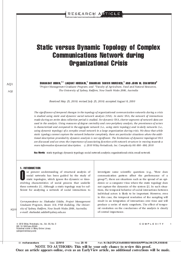 (PDF) Static versus dynamic topology of complex communications network ...