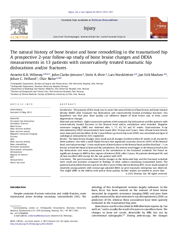 (PDF) The natural history of bone bruise and bone remodelling in the ...