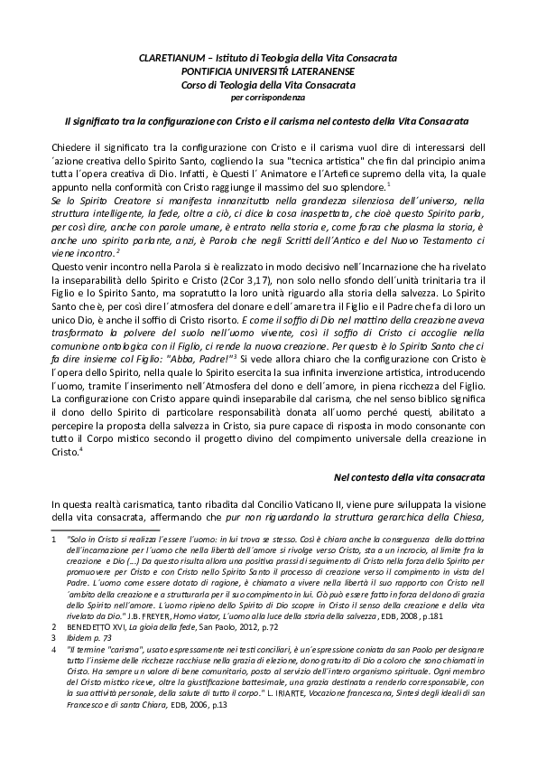 (PDF) Il significato tra la configurazione in Cristo e il carisma nel ...