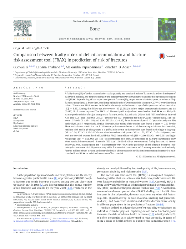 (PDF) Comparison between frailty index of deficit accumulation and ...