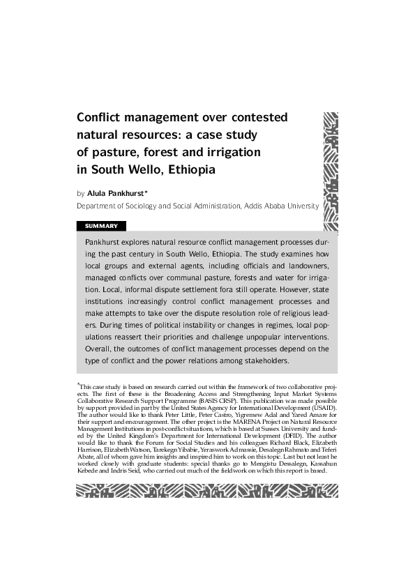 (PDF) Conflict management over contested natural resources: a case ...