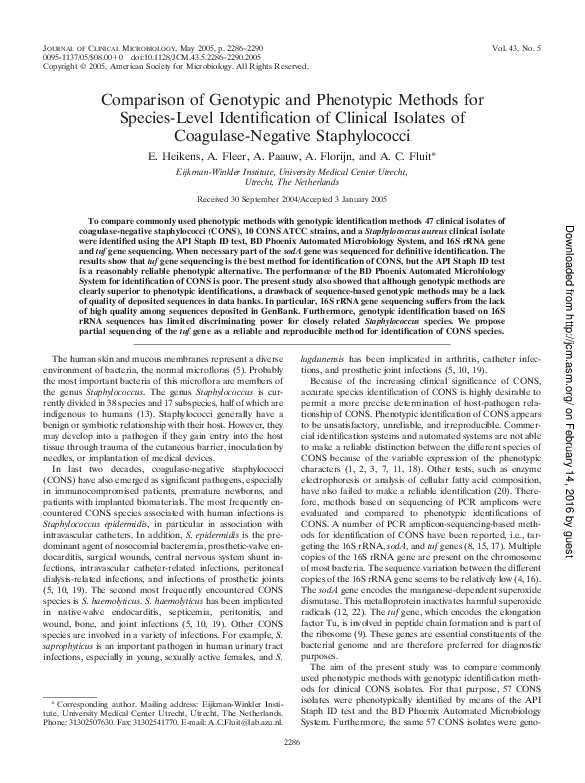 (PDF) Comparison of Genotypic and Phenotypic Methods for Species-Level Identification of ...