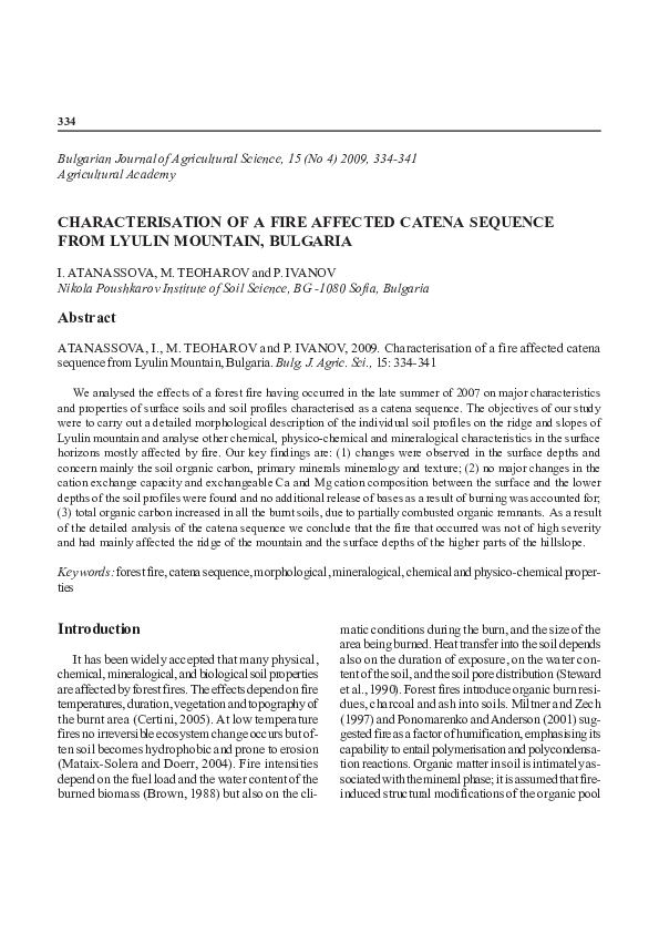 (PDF) Characterisation of a fire affected catena sequence from Lyulin ...