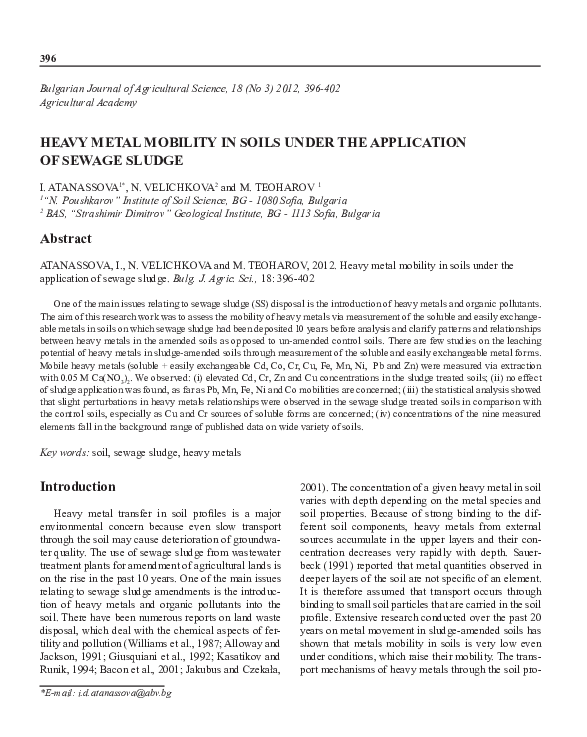 (PDF) Heavy metal mobility in soils under the application of sewage sludge