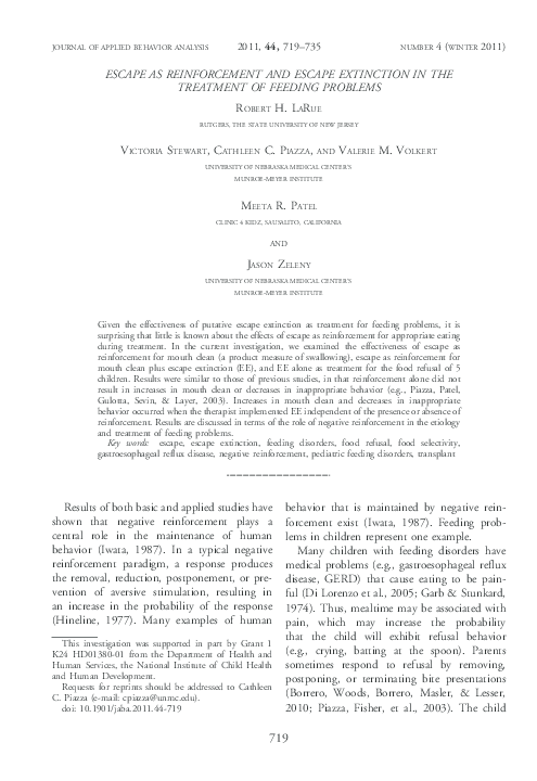 (PDF) Escape as Reinforcement and Escape Extinction in the Treatment of ...