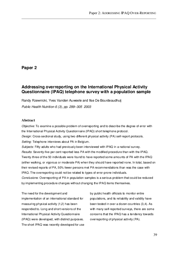 (PDF) Addressing overreporting on the International Physical Activity ...